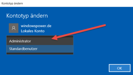 Windows 10: Ein Benutzer Administratorrechte vergeben