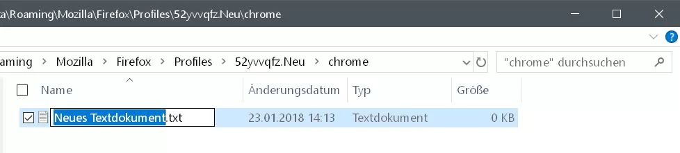Firefox userChrome.css und userContent.css erstellen