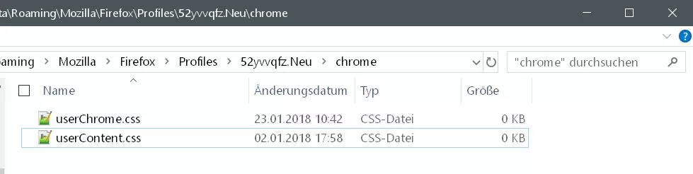 Firefox userChrome.css und userContent.css erstellen