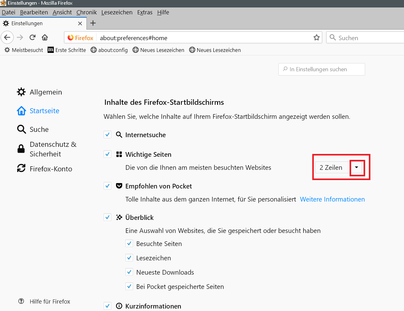 Firefox Neuer Tab Wichtige Seiten mehr Einträge erstellen