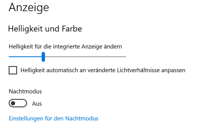 Bildschirmhelligkeit einstellen bei Windows 10