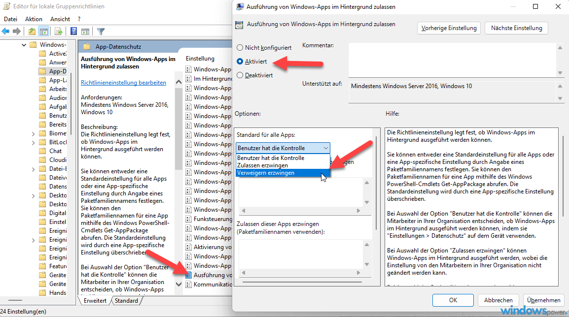 Windows 11 Hintergrund-Apps Programme deaktivieren