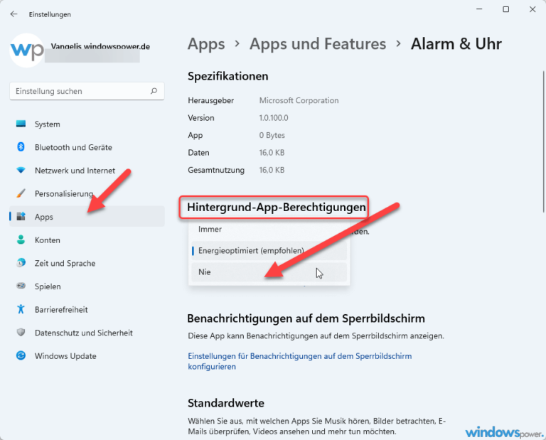 Windows 11 Hintergrund-Apps Programme deaktivieren