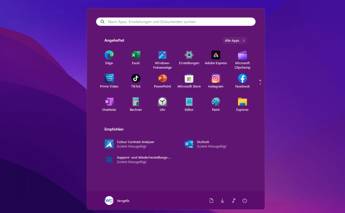 Windows 11 angeheftete Apps in Startmenü anpassen
